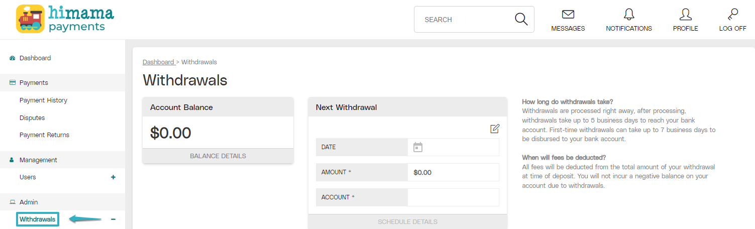 How to View Withdrawals and Withdrawal Returns – HiMama Payments